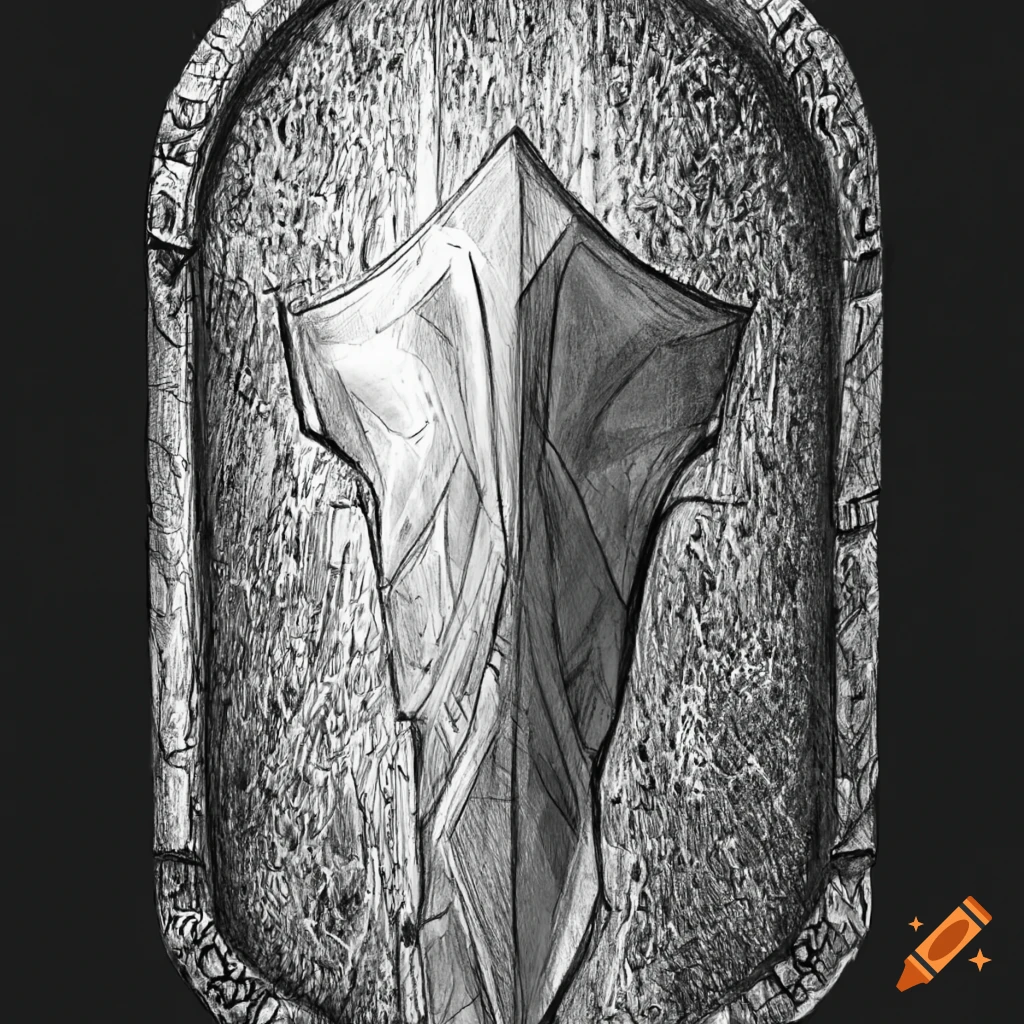 Stone rectangle shield in black and white pencil sketch on Craiyon