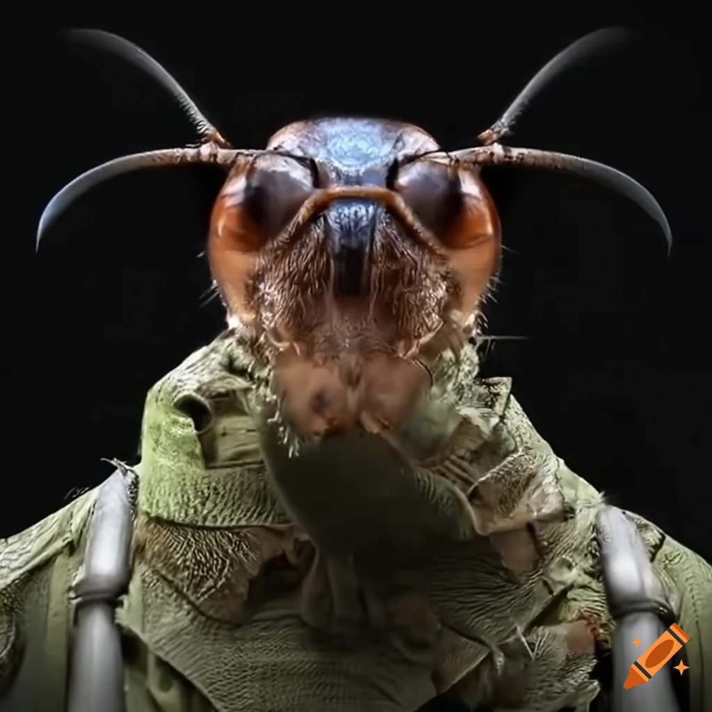 Hyper realistic earwig insect in military attire on Craiyon