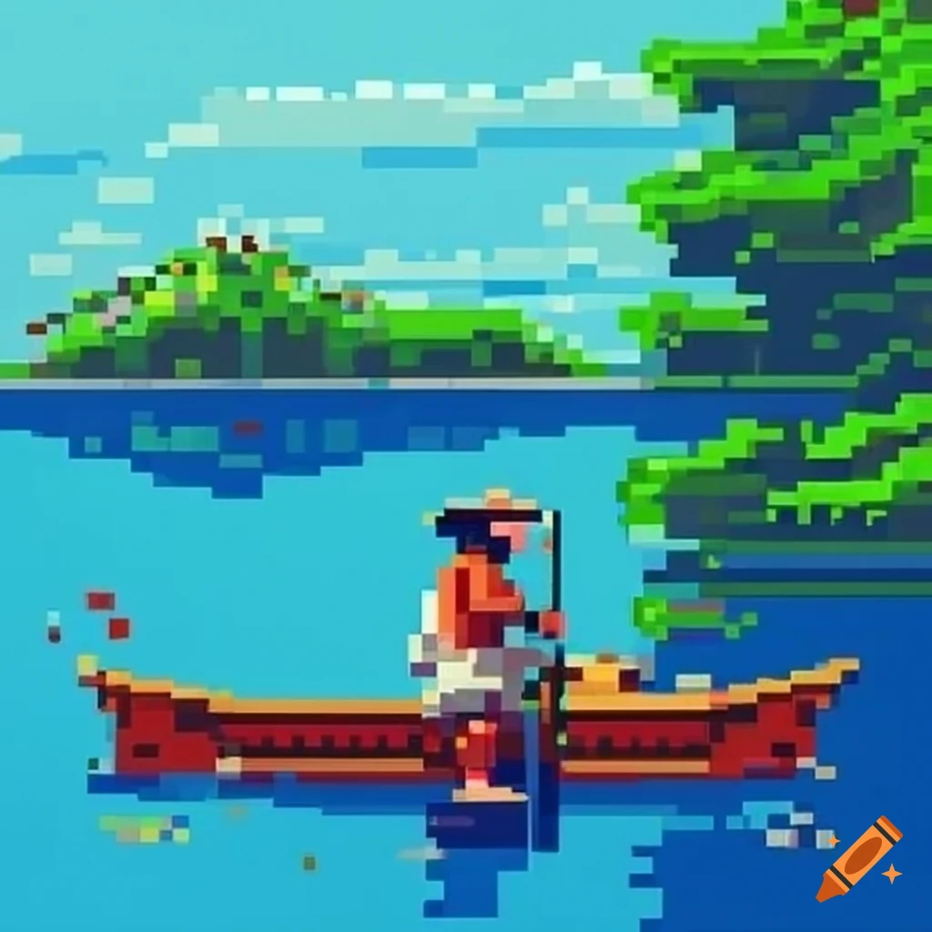 Atari pixel japanese fisherman in boat on Craiyon