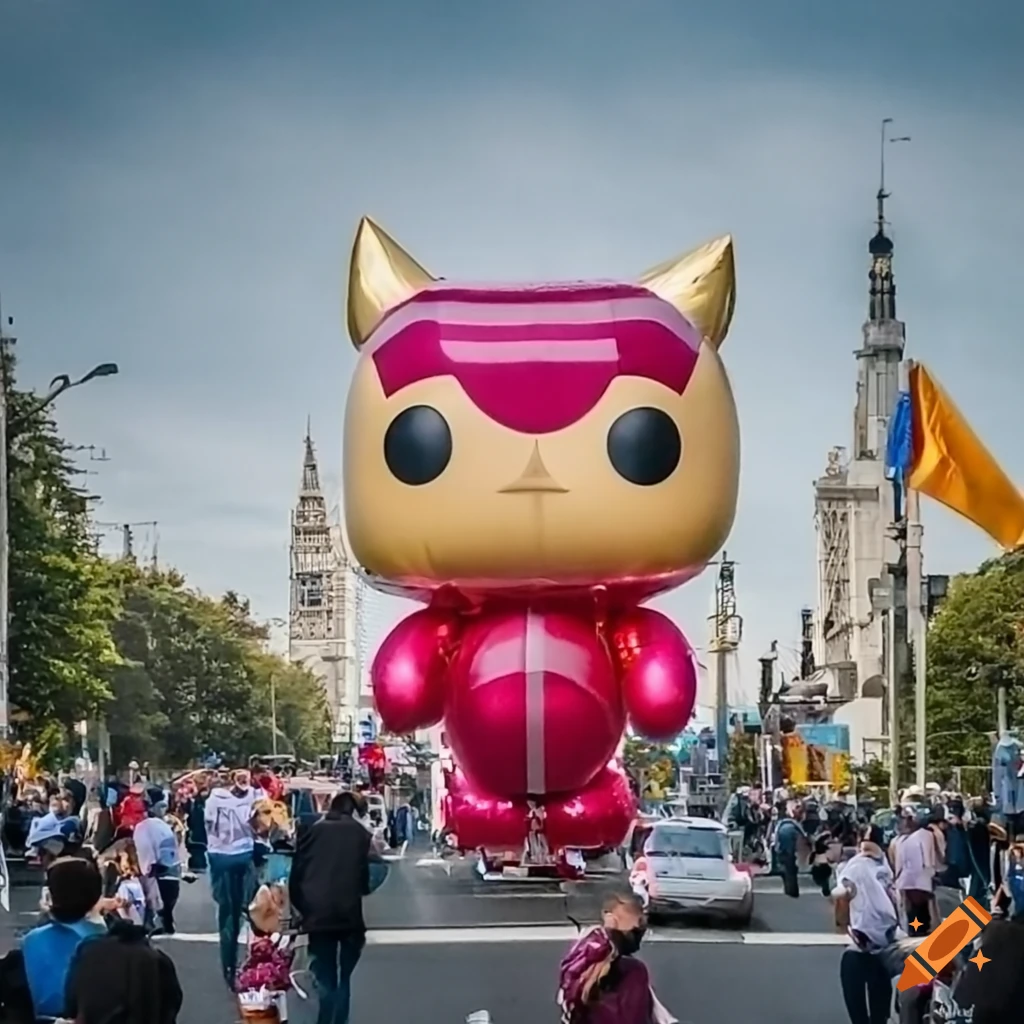 Helium inflatable funko pop in a parade on Craiyon