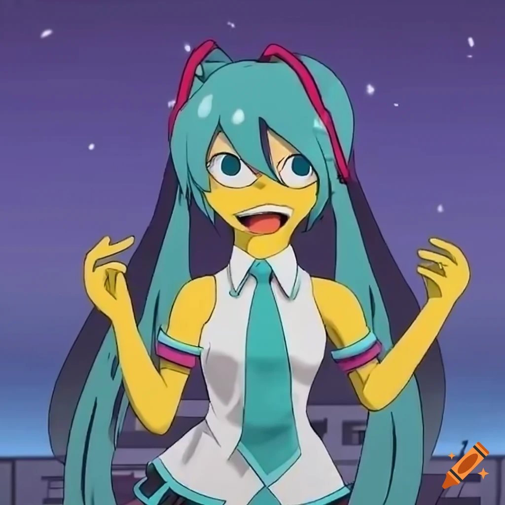 Miku hatsune in the simpsons style crossover animation on Craiyon