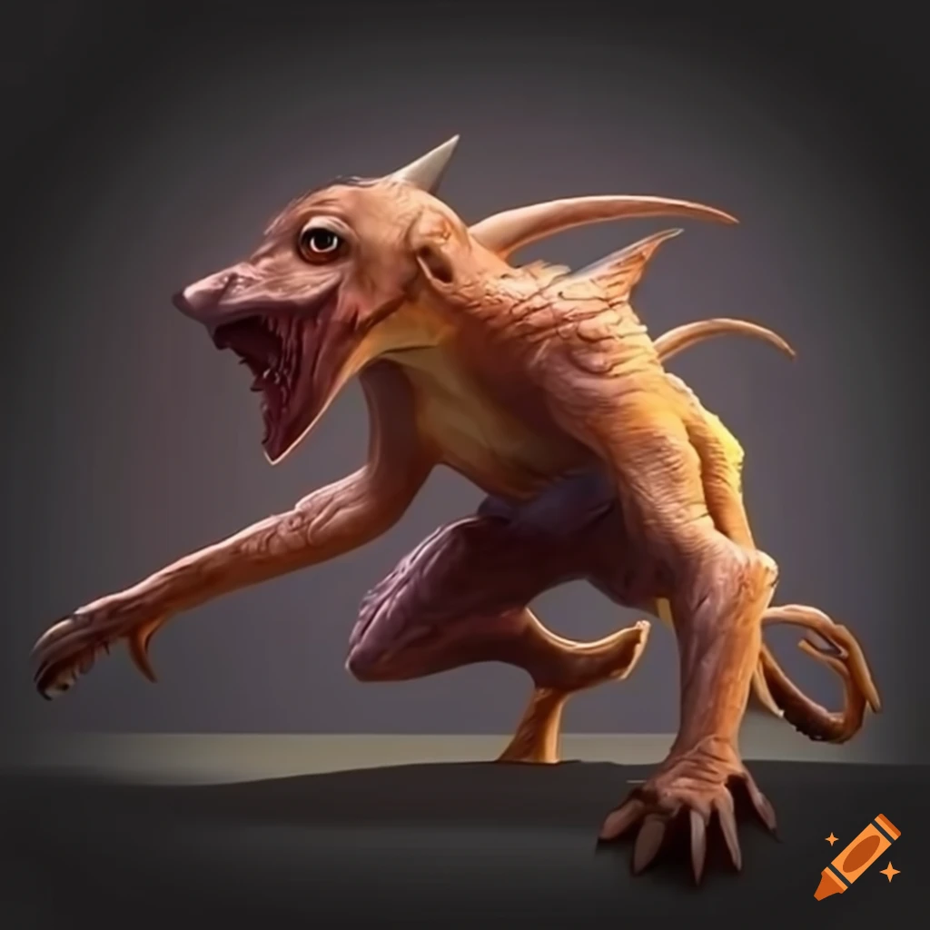 Mythical creature with dingo body, monkey tail, and shark fins on Craiyon