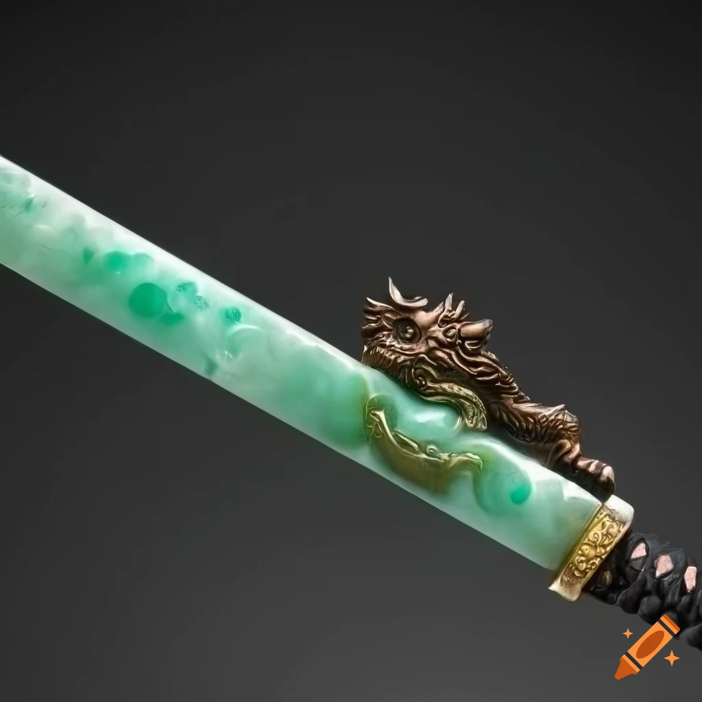 Jade katana sword with intricate dragon design on Craiyon