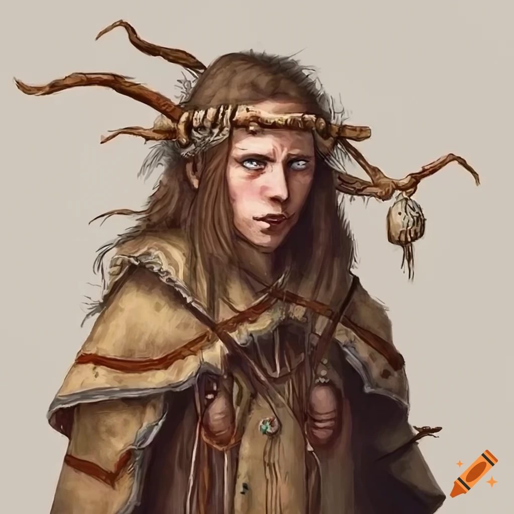 Young male nordic shaman with coat and staff from the dark age on Craiyon