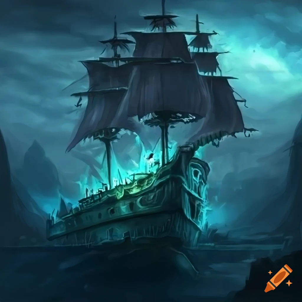 Ghost ship in a fantasy art style on Craiyon