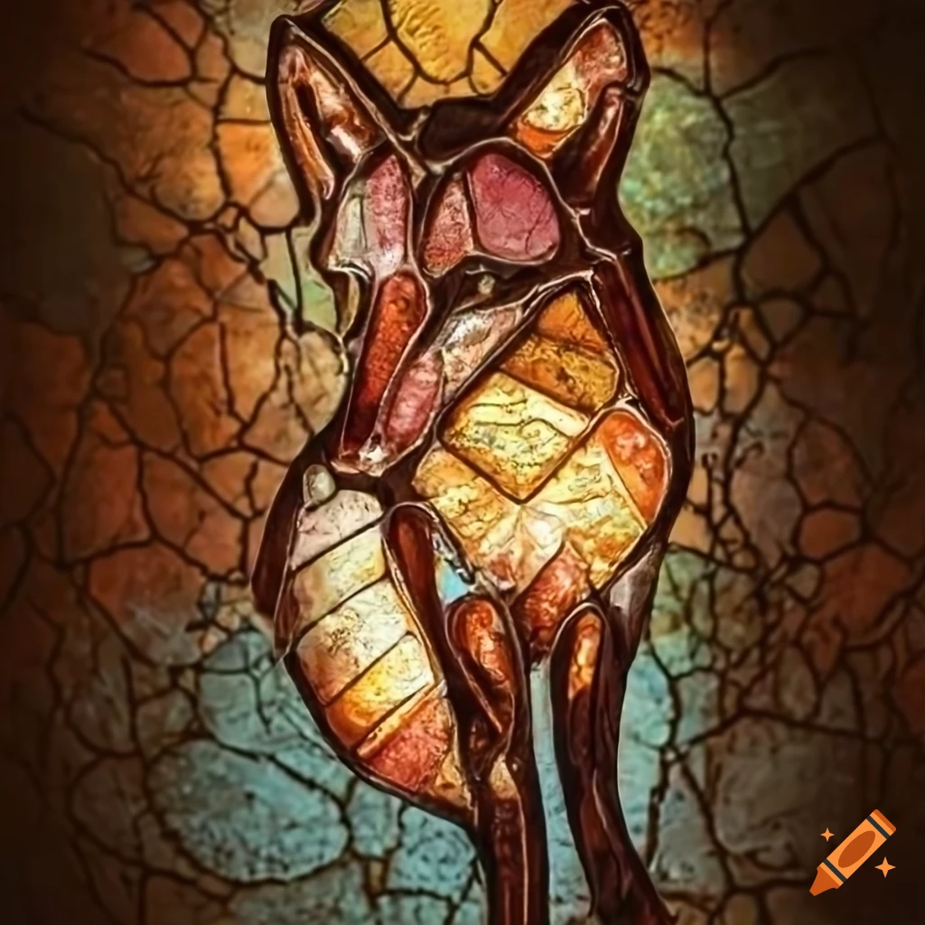 Fox stained glass with metal, copper, and gem stones on tribal ...