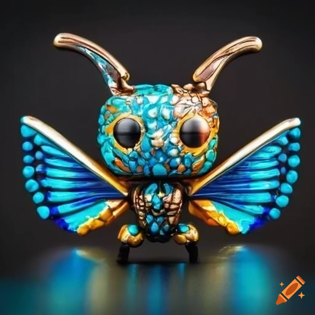 Funko Pop bee with gemstone wings on concrete background on Craiyon