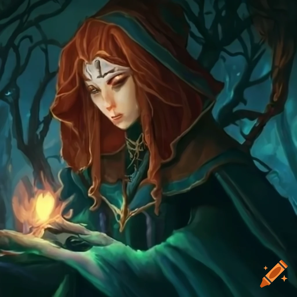 Enchanting elven sorcerer in a magical dungeon setting on Craiyon