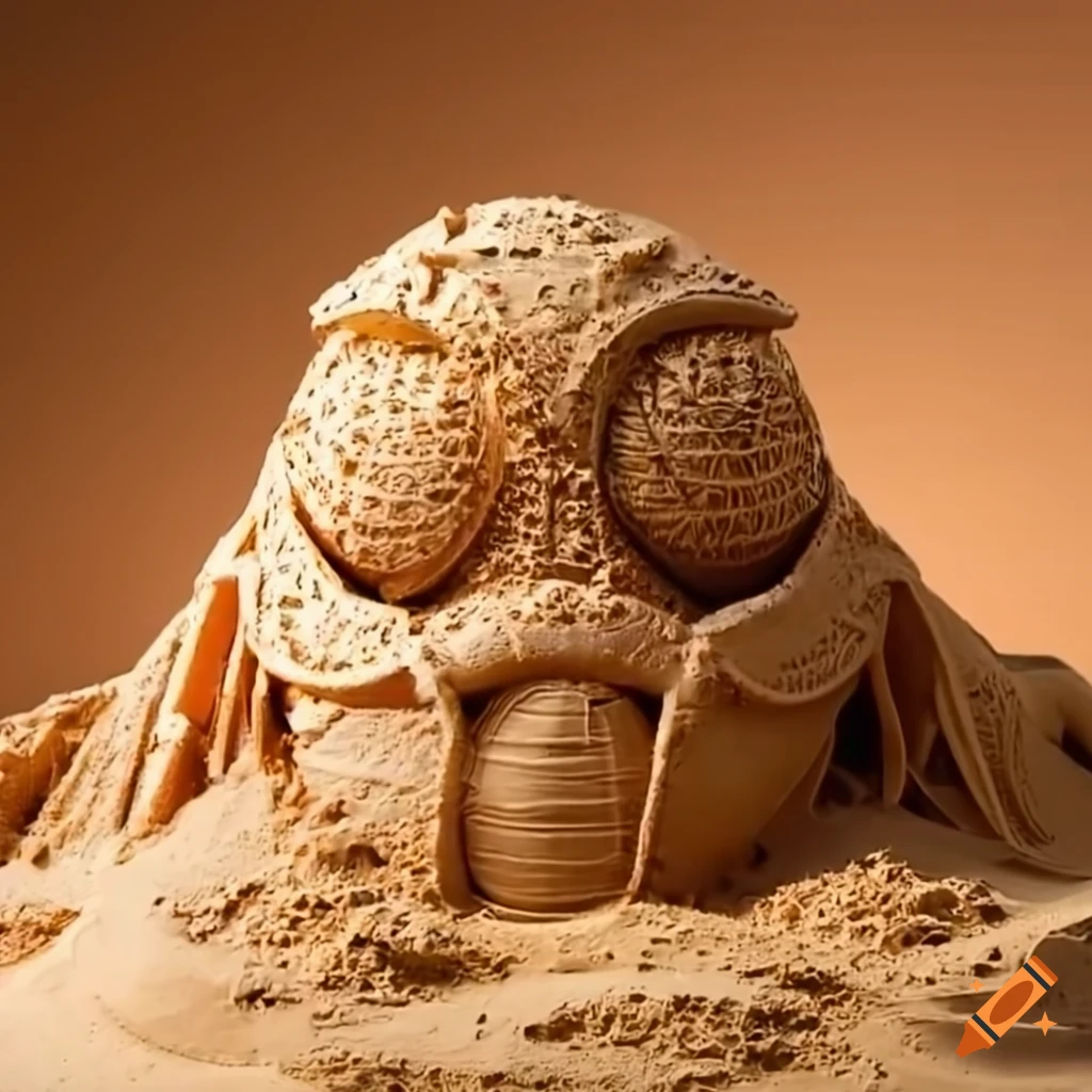 Intricate sand sculpture shaped like a cicada on Craiyon