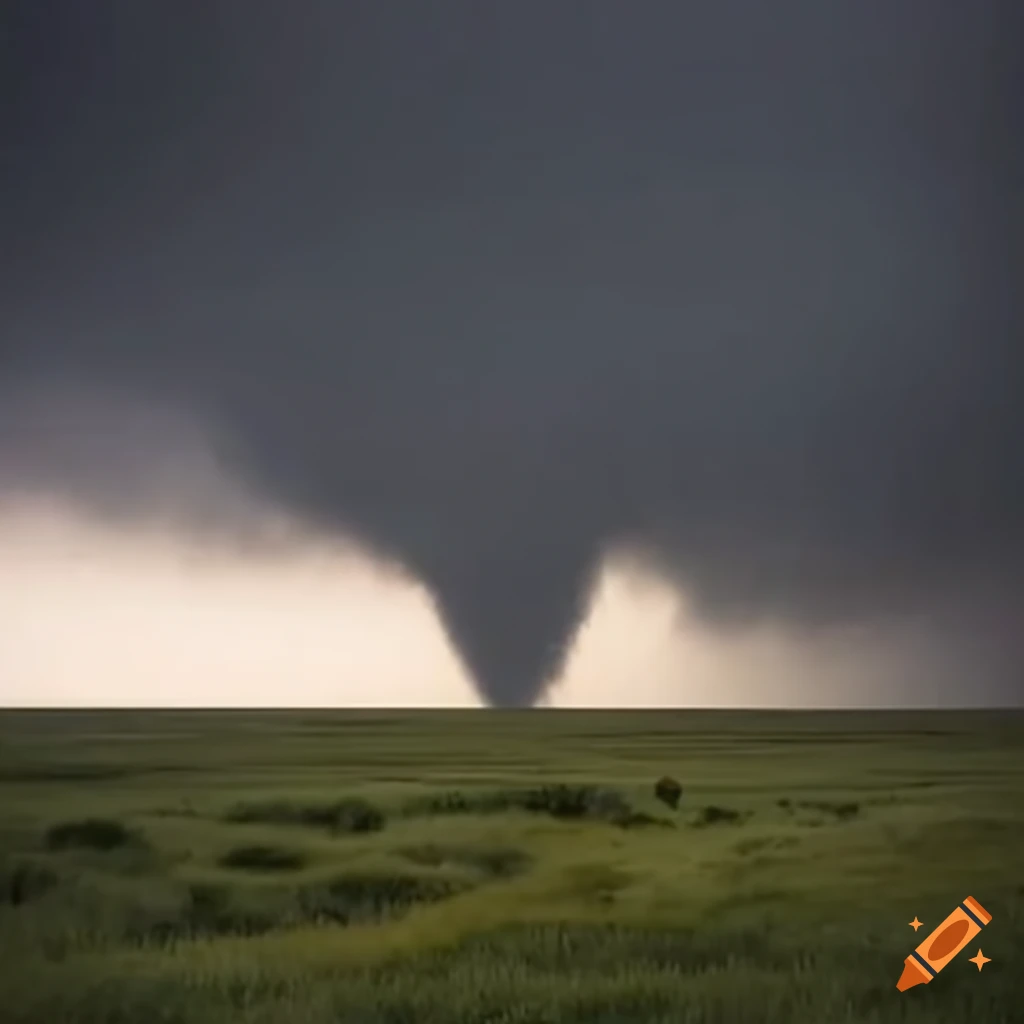 Massive ef5 tornado striking the plains under a dark sky on Craiyon