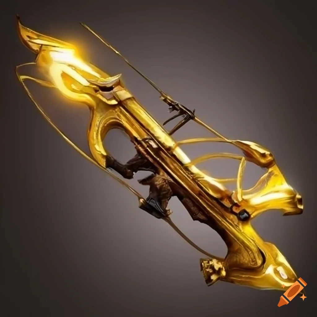 Fantasy mythic golden yellow light crossbow on Craiyon