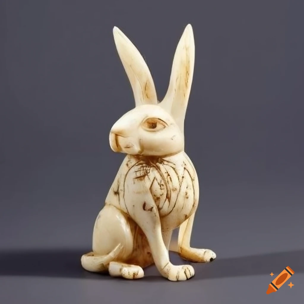 Ivory carved cute rabbit in primitive tribal art style on Craiyon