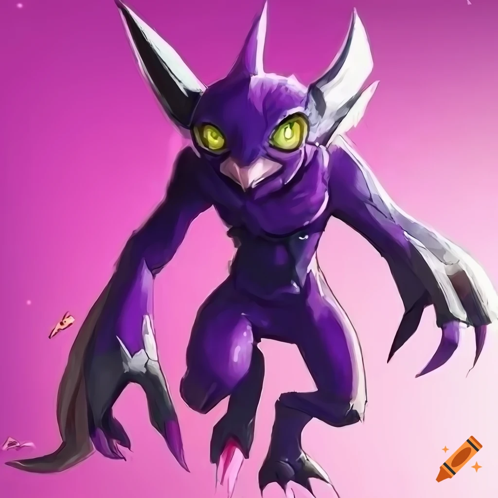 Impmon from digimon full-length portrait with purple skin and green ...