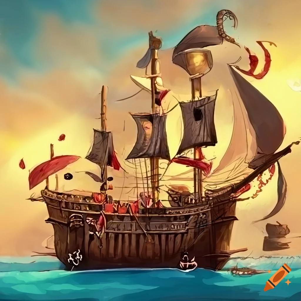 Pirate ship in rpg style for children's book illustration on Craiyon