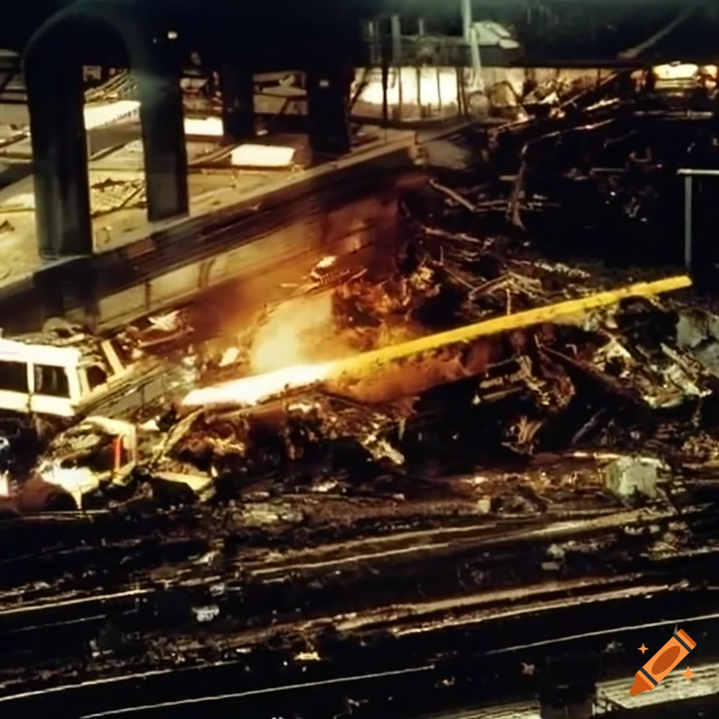 Chaotic scene at a metro station after a train crash in 1989 on Craiyon