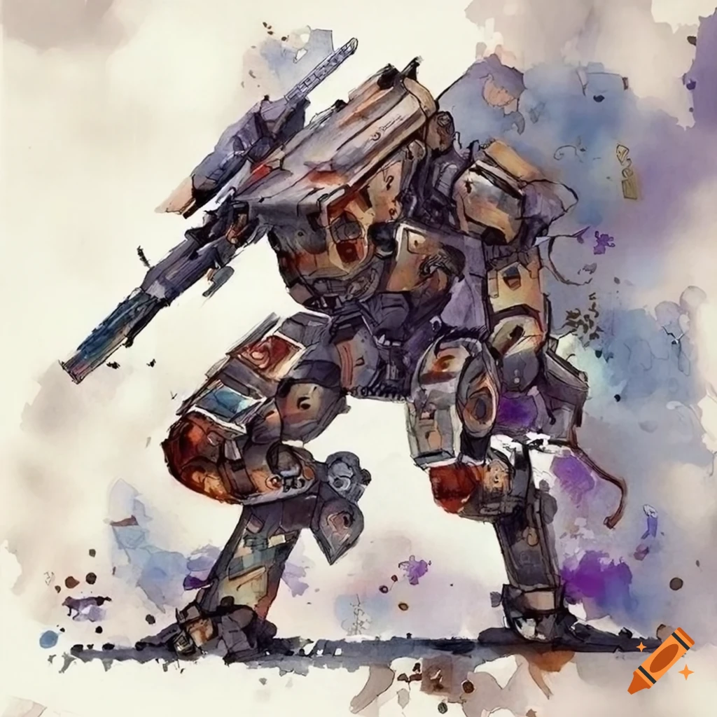 Intricate watercolor painting of a stylish norwegian mecha design on ...