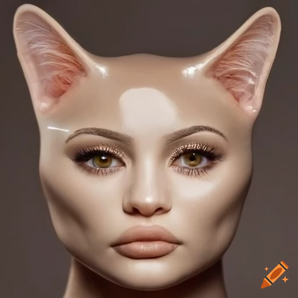 Beige transparent latex cat mask inspired by kylie jenner on Craiyon