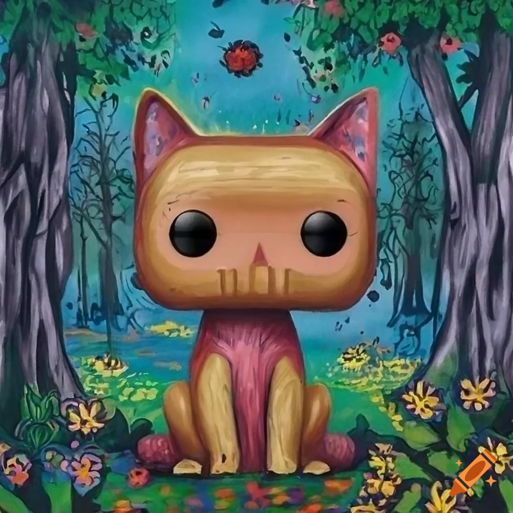Funko Pop animals in a colorful artistic world with trees, water, hills ...