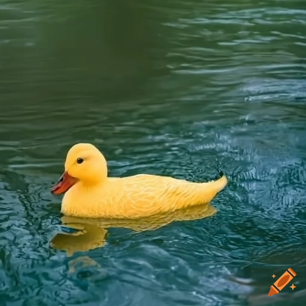 Yellow duck floating in a forest river on Craiyon