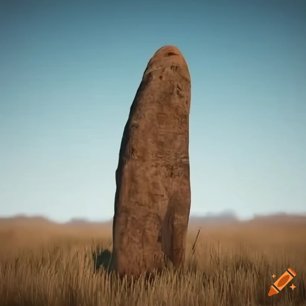 Menhir in steppe under a clear sky in Alepha 2018 landscape on Craiyon