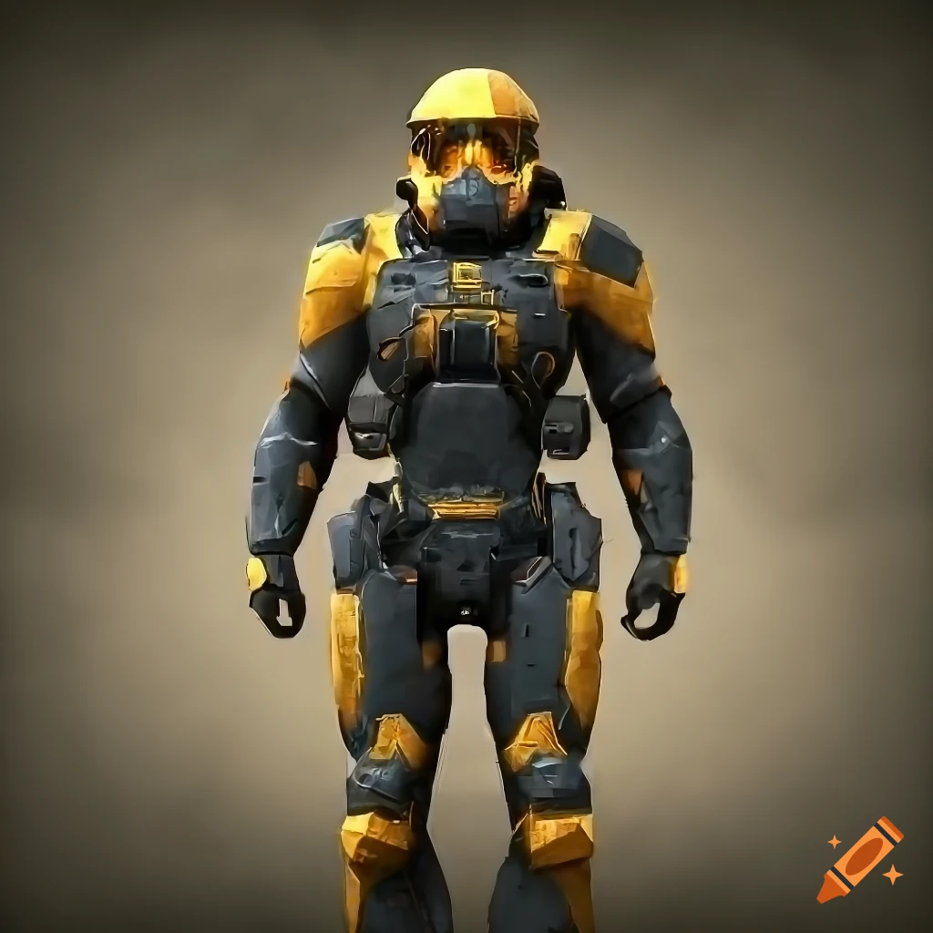 Futuristic infantry unit in golden armor with cityscape background on ...