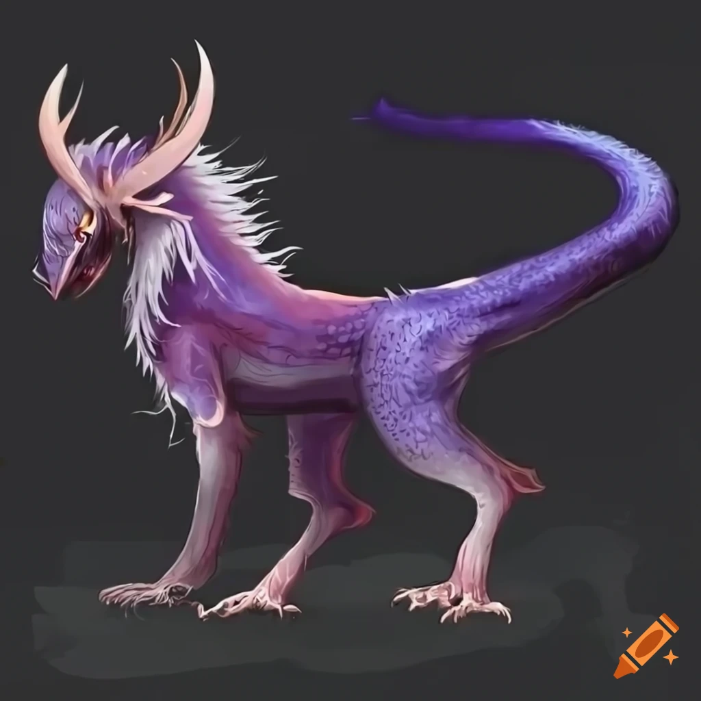 Hybrid mythical quadrupedal creature with large expressive eyes and a long tail on Craiyon