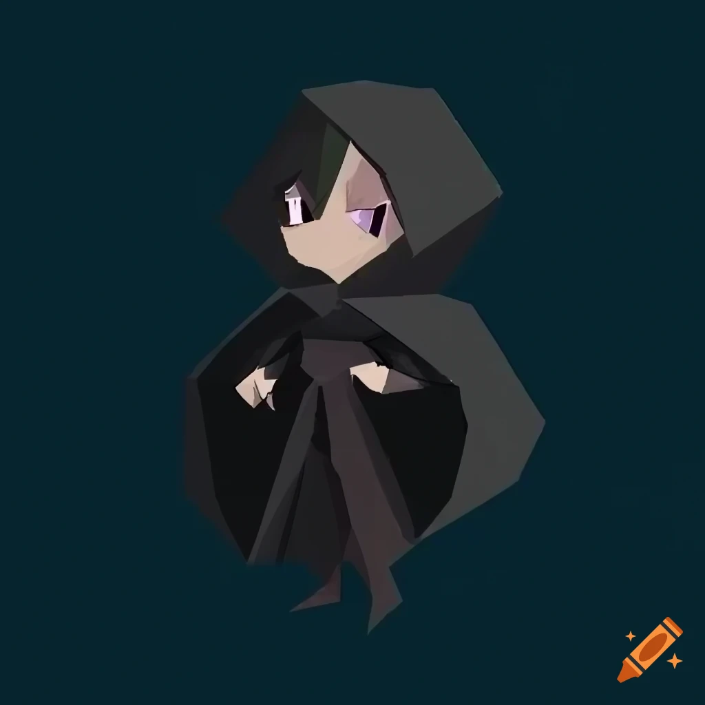 Chibi low polygon 90's anime wizard in a black cloak on Craiyon