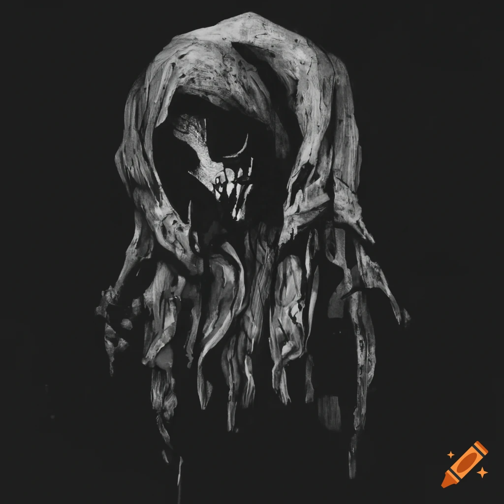 Black and white horror noisecore album cover art depicting a passing ...