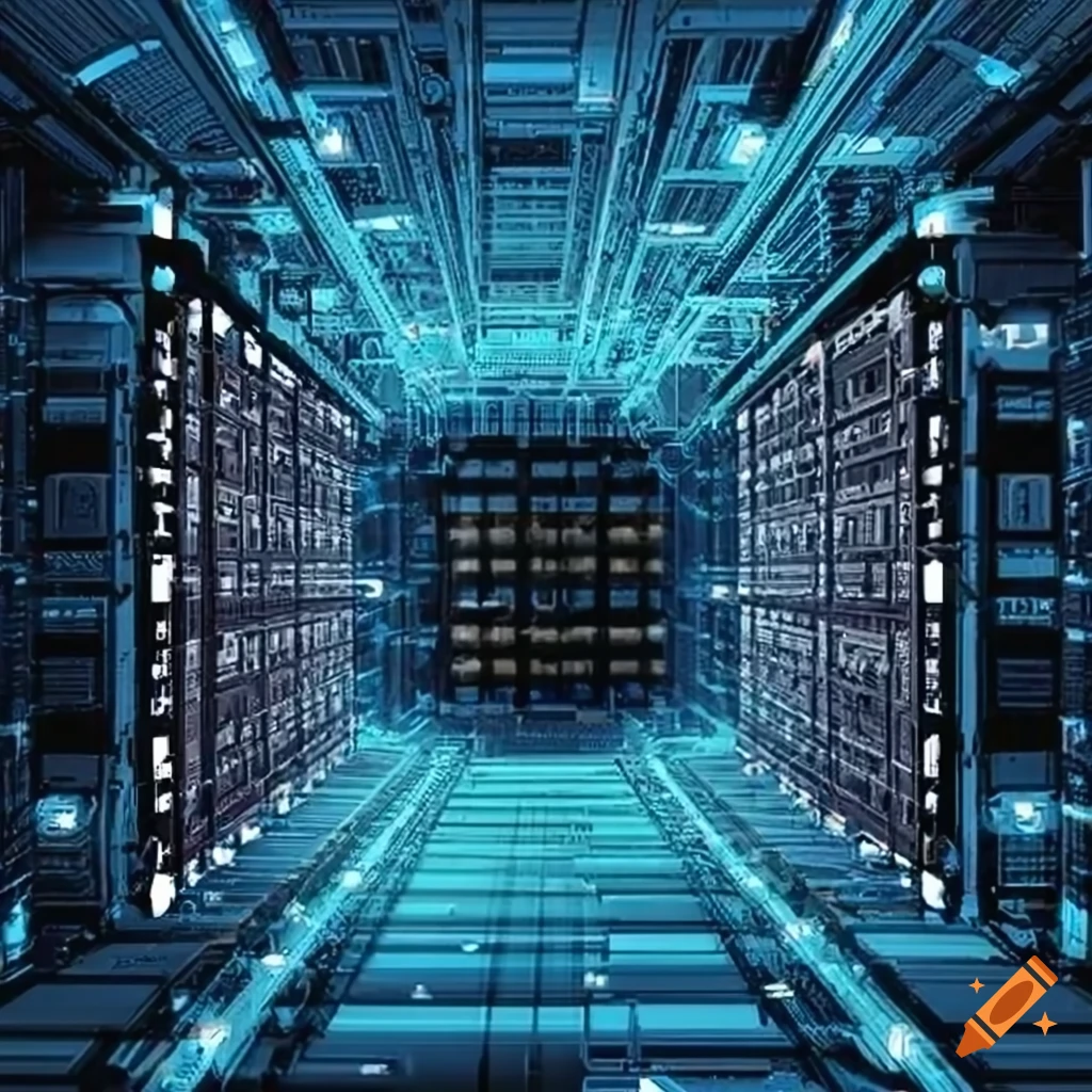 High-resolution network graph with servers, laptops, and hackers on Craiyon