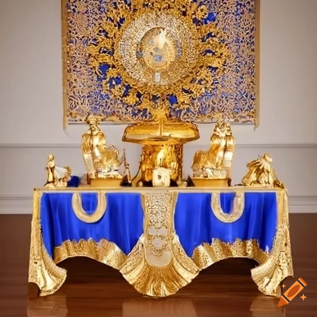 Elegant blue and gold altar decoration on Craiyon