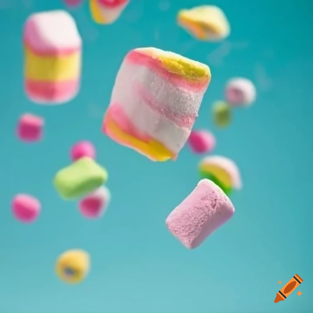 Colorful cute marshmallow candies floating on Craiyon