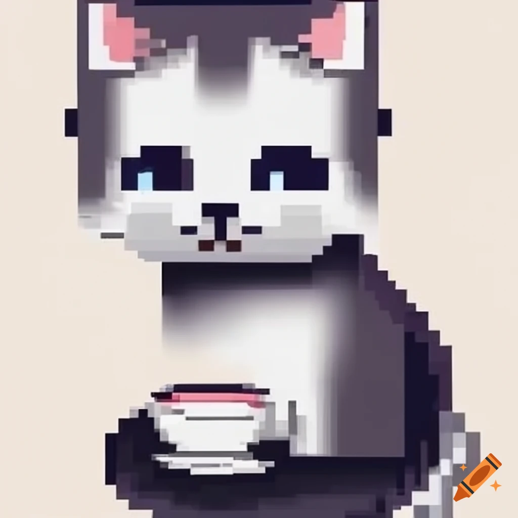 8 bit art style of a cat enjoying coffee on Craiyon