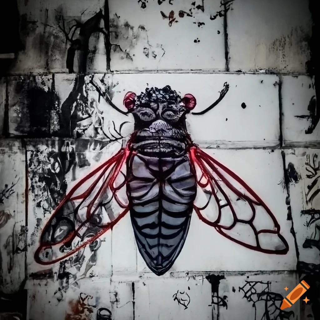 Cicada street art graffiti by Lady Pink on a white wall on Craiyon
