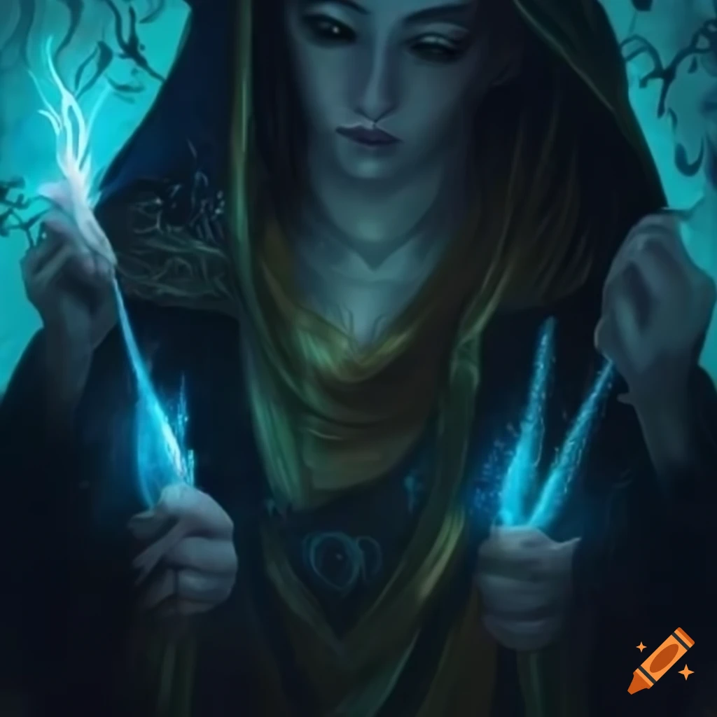 Enchanting elven sorcerer in a magical dungeon setting on Craiyon