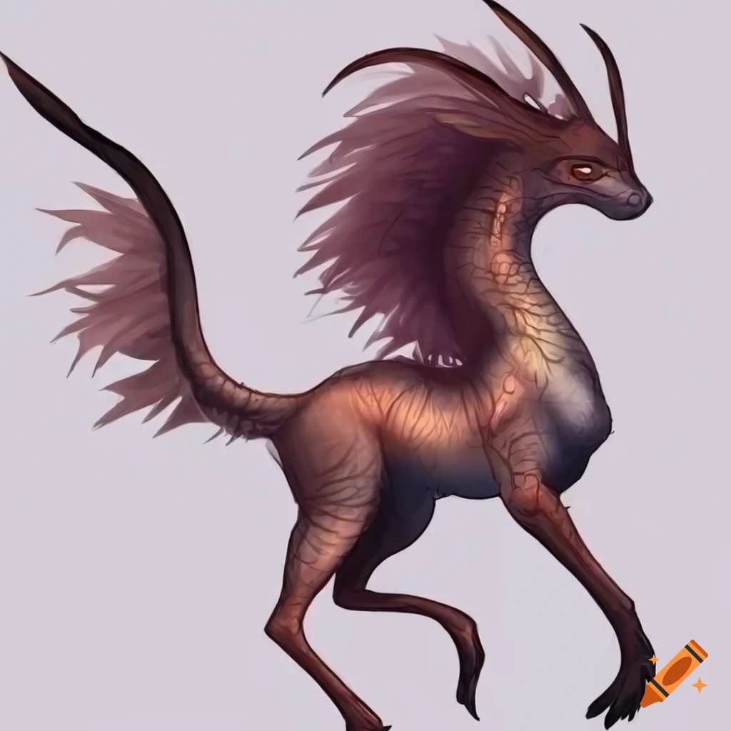 Graceful and elegant mythical quadrupedal creature with kind eyes and long tail on Craiyon