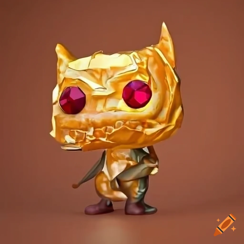 Funko Pop world with lemon, copper, silver, and red gem stones on Craiyon