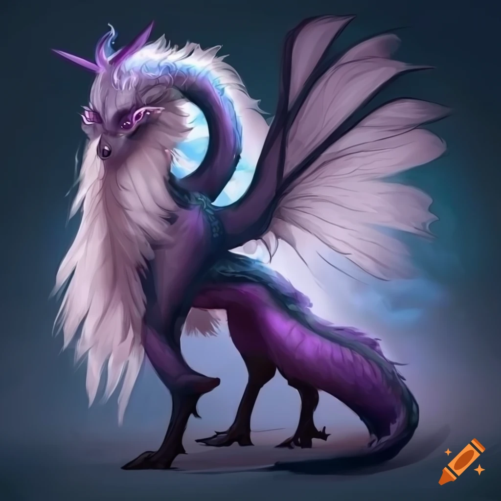 Elegant and graceful mythical creature with large expressive eyes and long tail on Craiyon