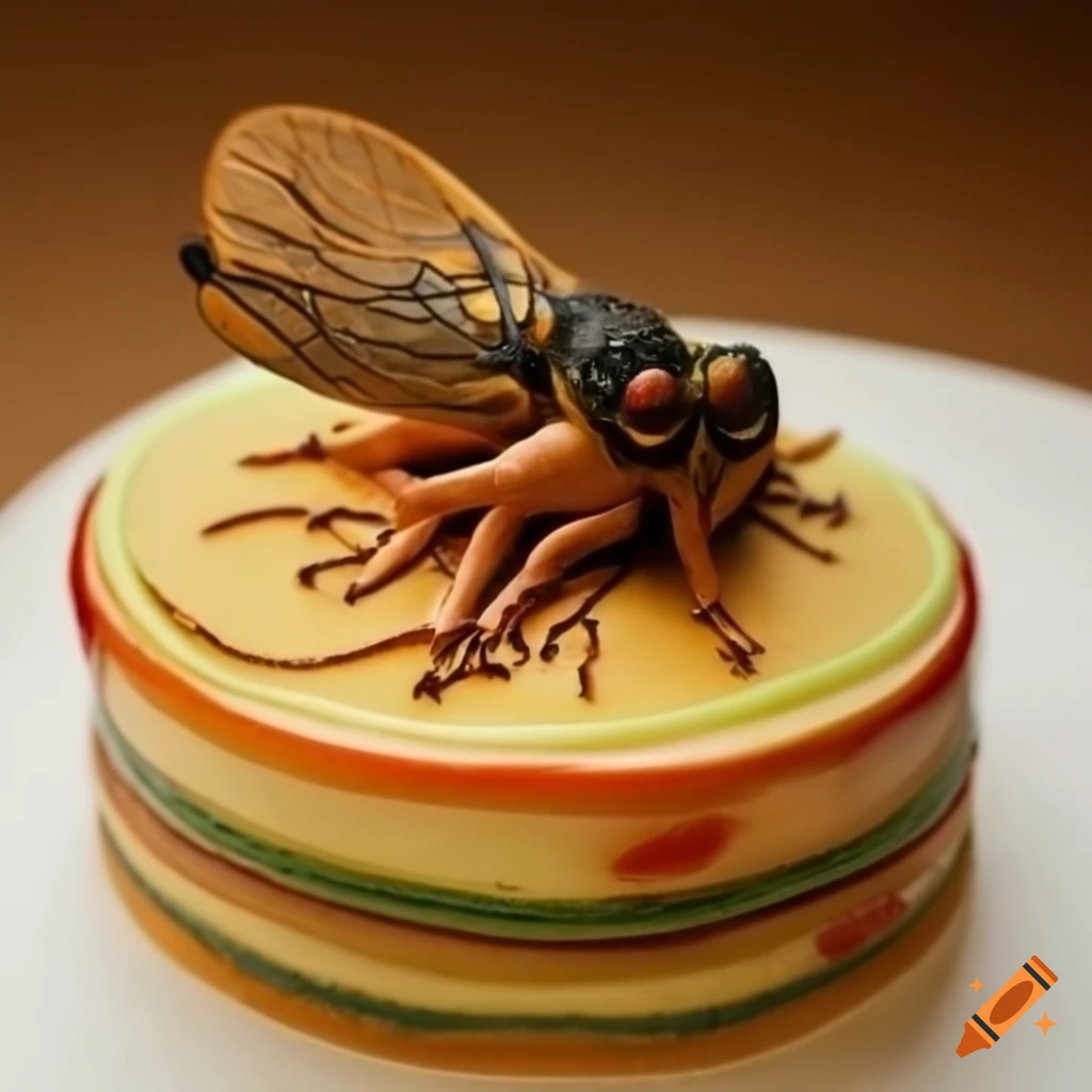 Artistic cake masterpiece with cartoon cicada design on Craiyon