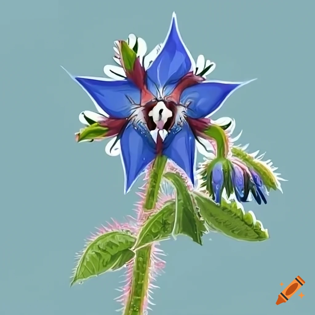 Borage flowers in cartoon style on Craiyon