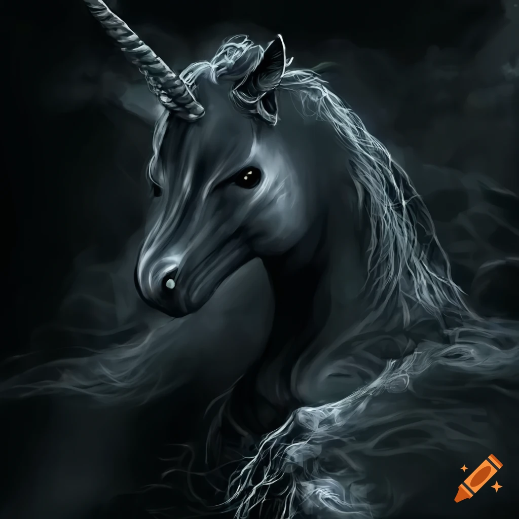 Dark fantasy evil elf riding a black unicorn on Craiyon