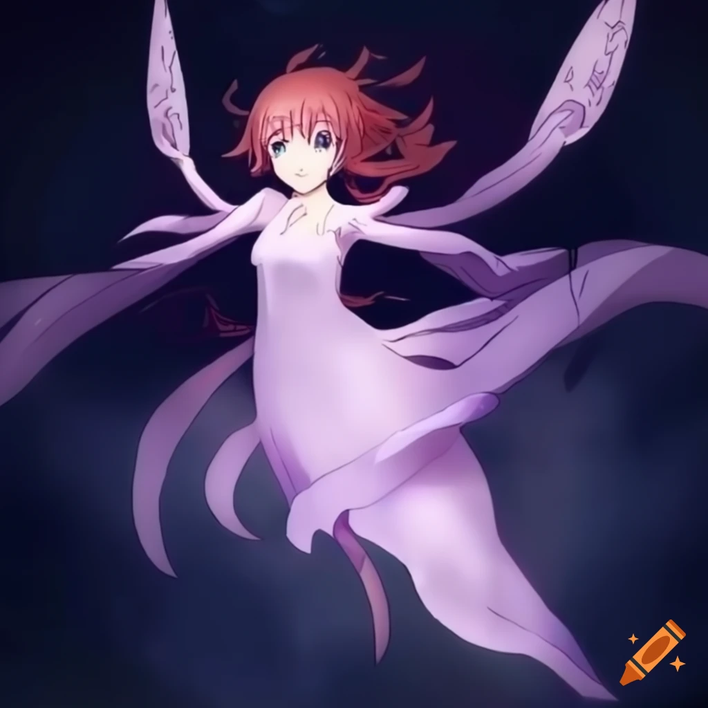 Anime character in ghostly costume floating gracefully in the wind on ...