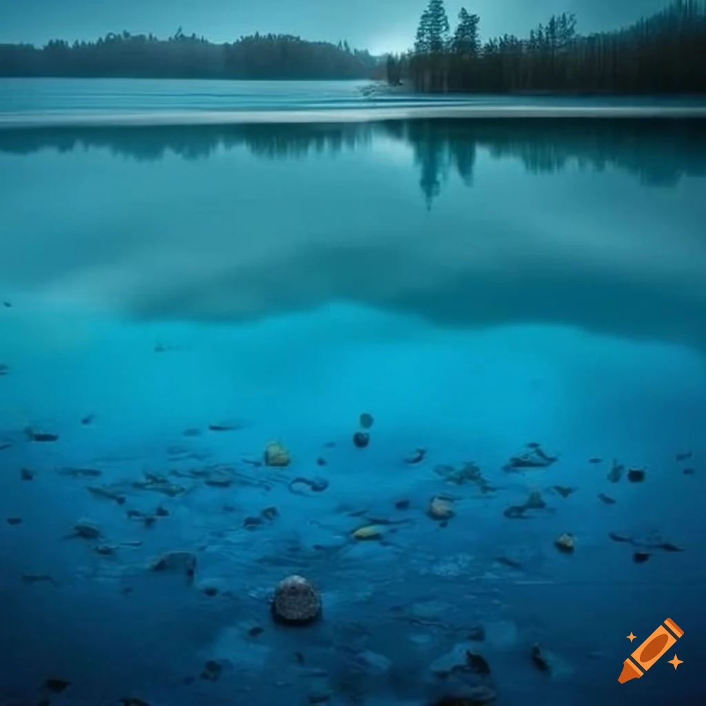 Blue lake with small tiles around it on Craiyon