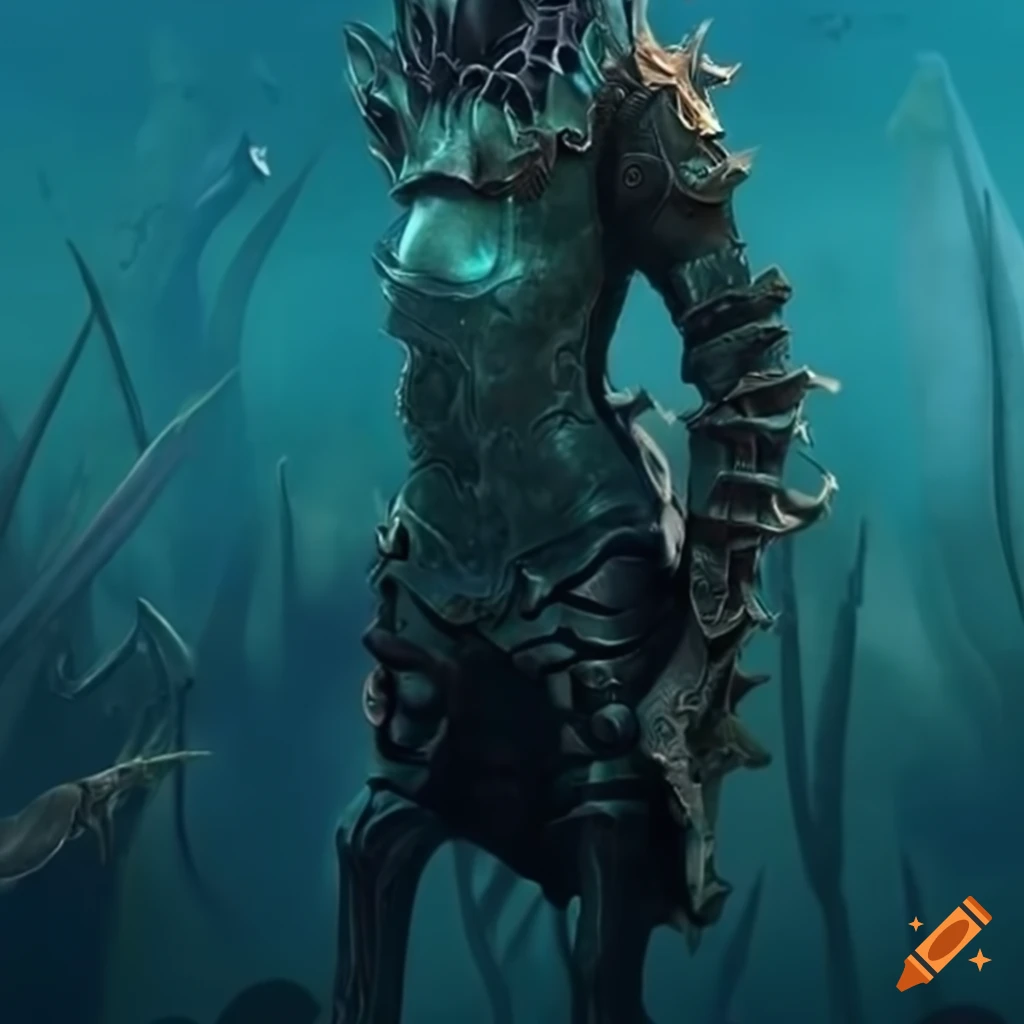 Intricately designed underwater armor inspired by sahuagin mythology on ...