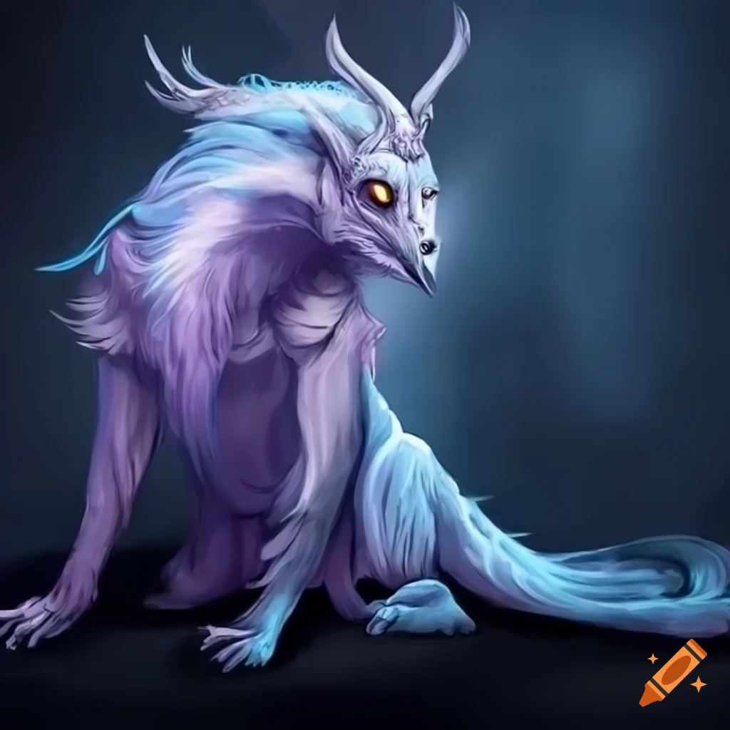 Elegant and graceful hybrid mythical creature with large expressive ...