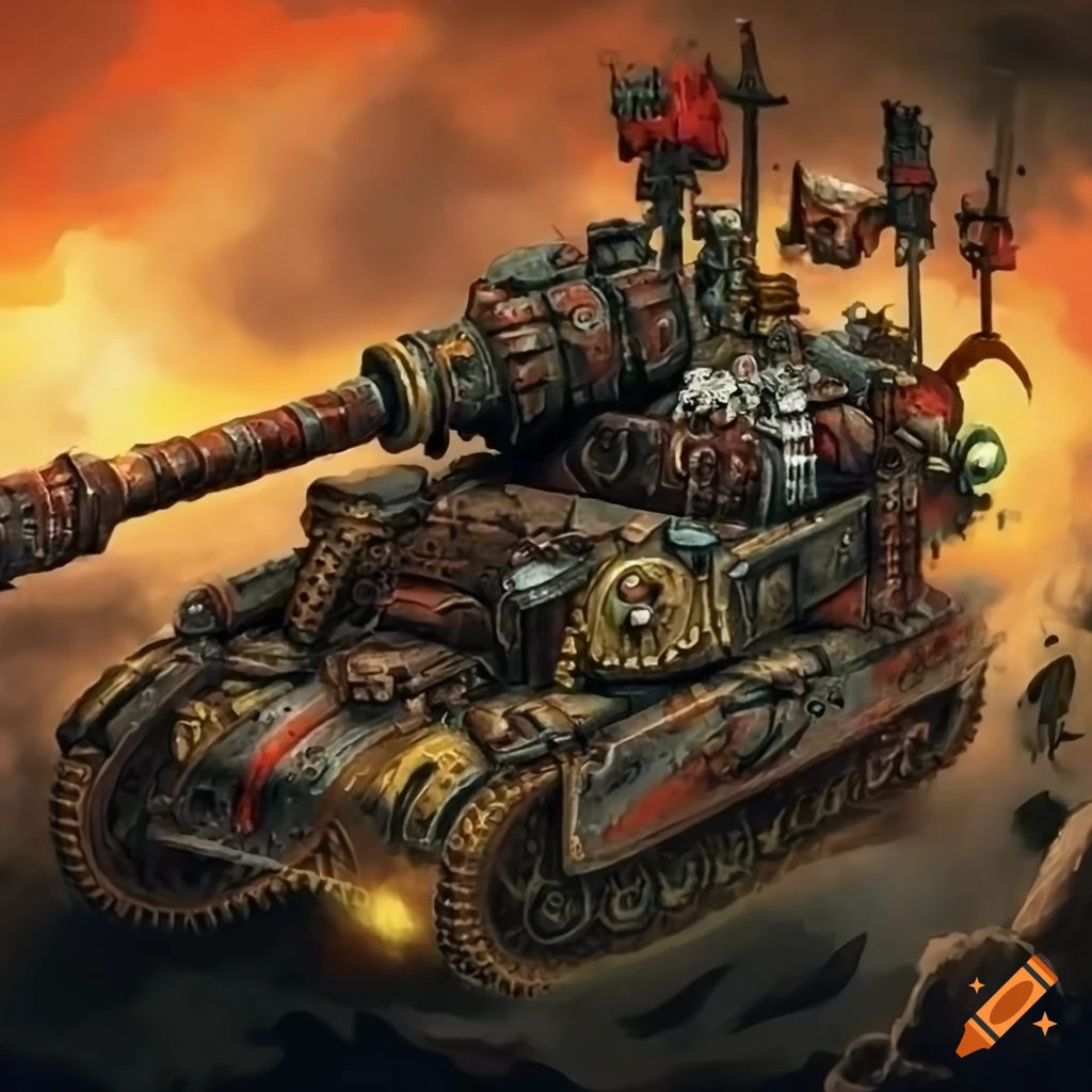 Kaiser empire german warhammer ork steampunk tank on Craiyon