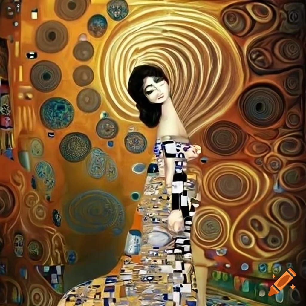 Surrealist style artwork inspired by Klimt with woman fantasy decor and ...