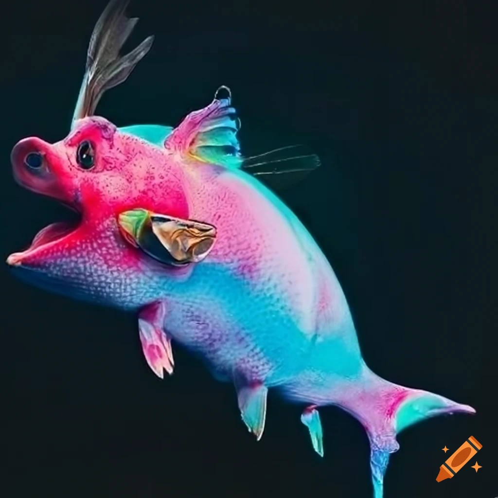 Hybrid pig-headed marker pen with fish fins and tail on Craiyon