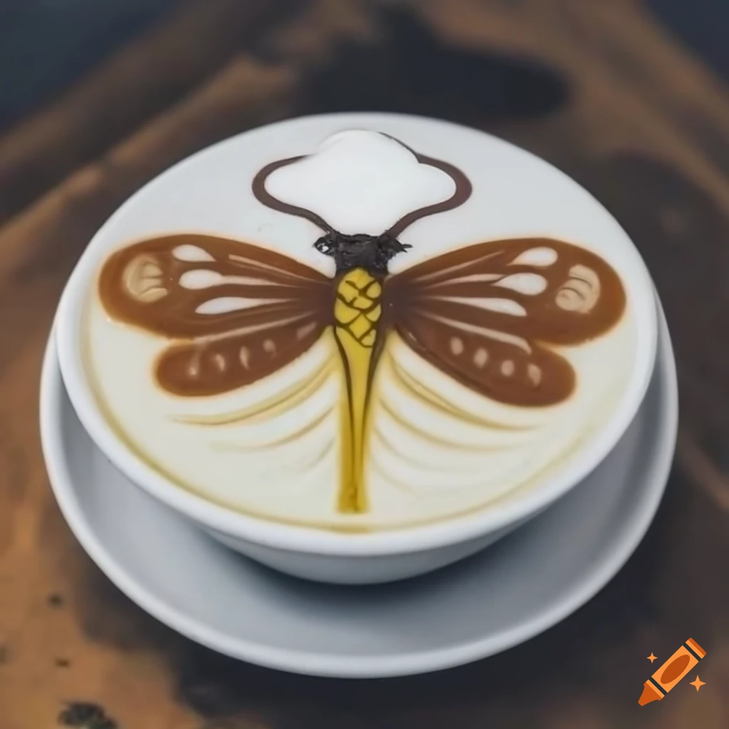 Latte art design of a cicada insect above foam on Craiyon