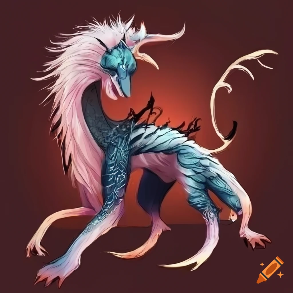 Elegant and graceful hybrid mythical creature with large expressive eyes and a long tail on Craiyon