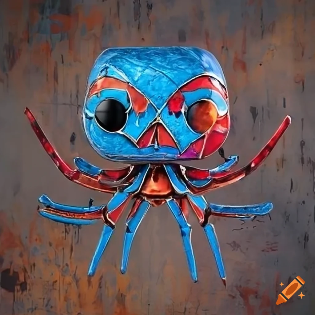 Funko Pop Joro Spider stained glass copper metal tribal art on Craiyon